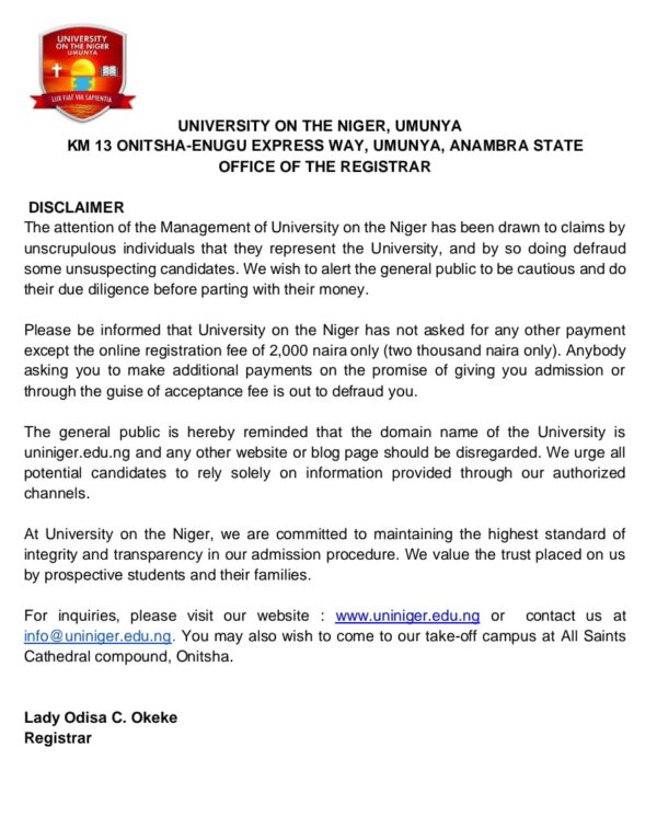 University on the Niger – Lux Fiat Via Sapientia
